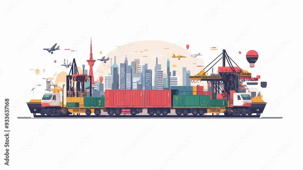 Flat design showcasing global logistics and tracking of freight ...