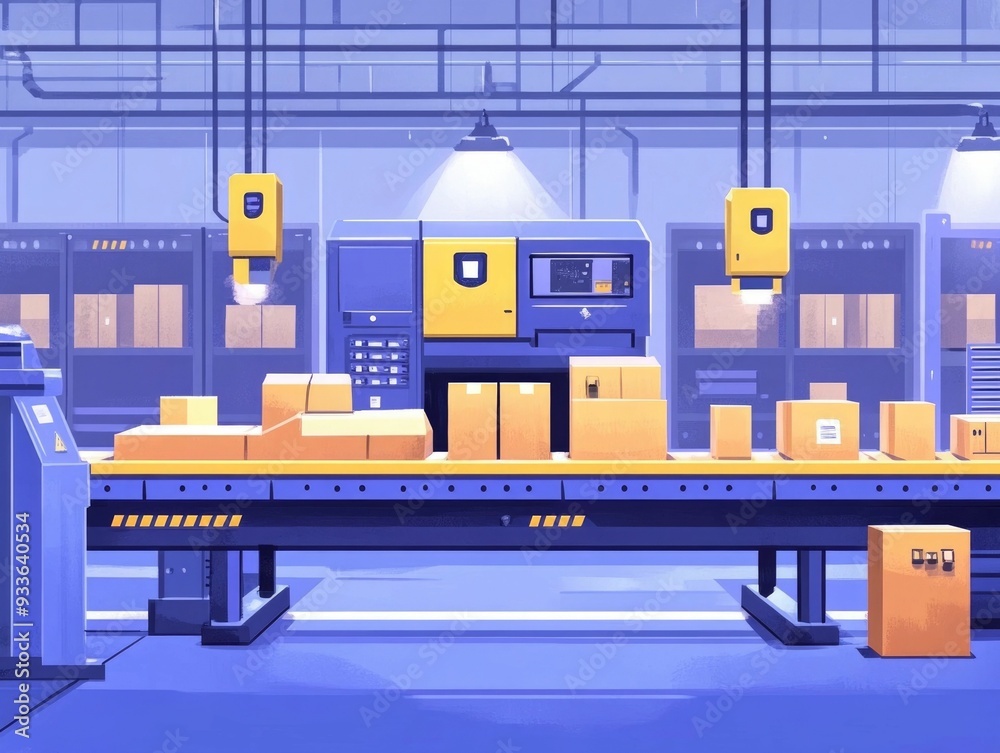 Automated Sorting Hub A Flat Design Showcasing The Streamlined