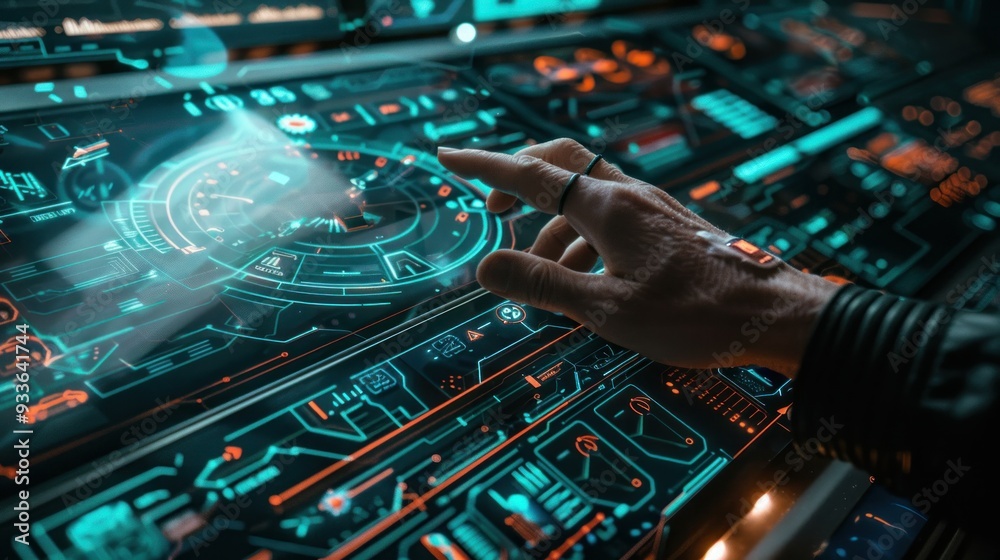 Digital screen of control panel in command center or cyber security ...