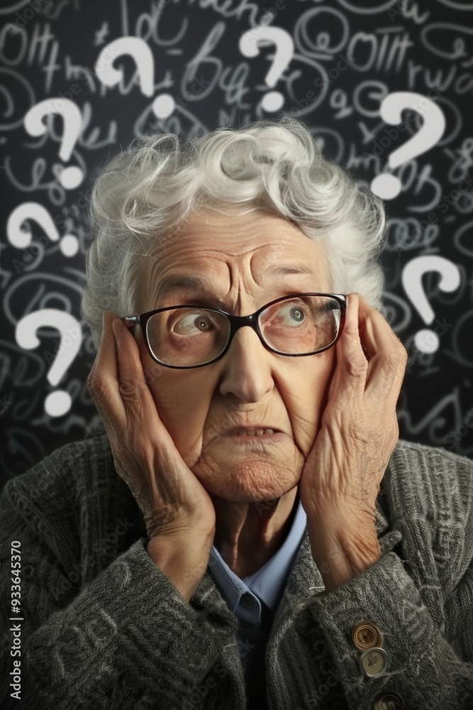 Confused Senior Woman with Many Question Marks, Feeling Lost And ...