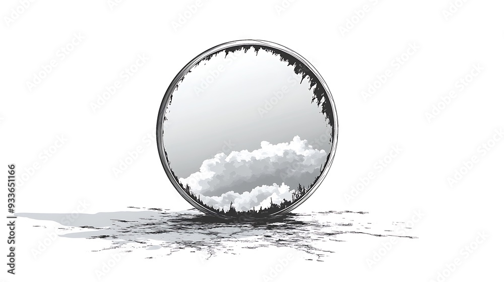 Surreal Floating Mirror with Distorted Sky Reflection - Vector ...