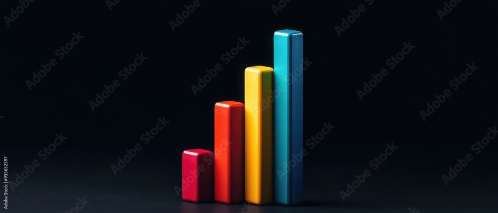 Colorful bar chart representing growth and progress on a dark ...