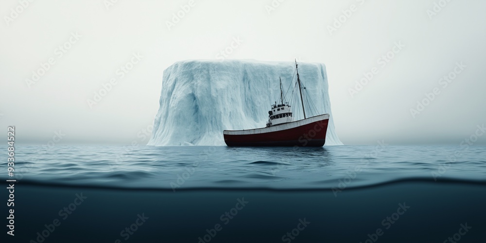 The Tip of the Iceberg: A lone fishing vessel navigates a serene yet ...