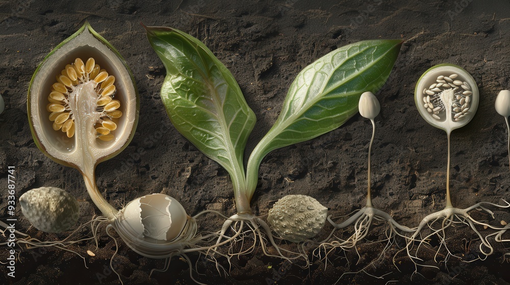 Detailed diagram of a plant's seed structure, showing the embryo ...