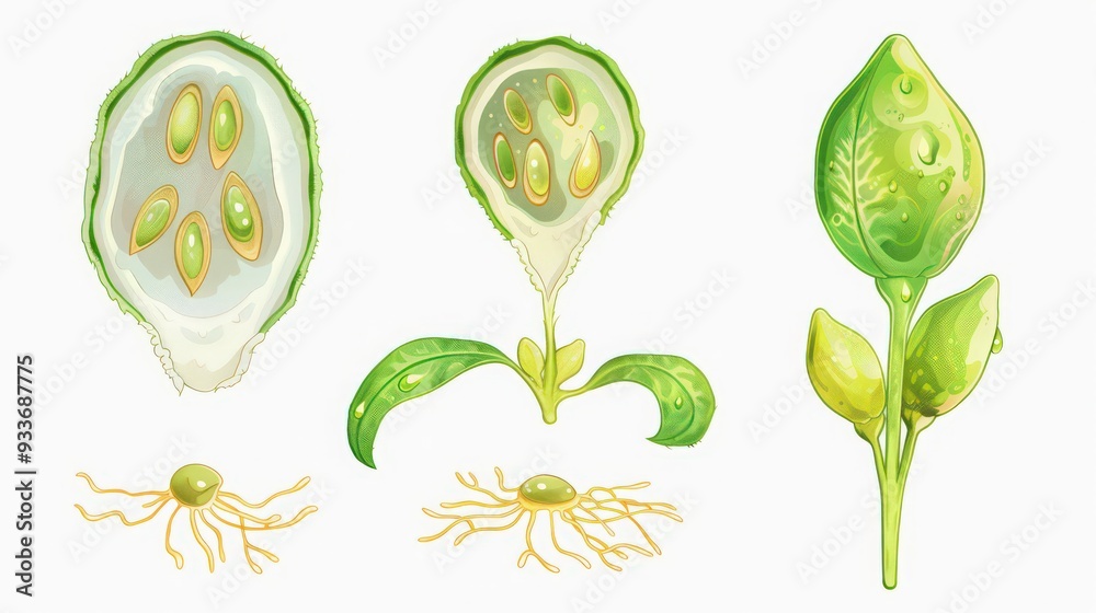 Detailed diagram of a plant's seed structure, showing the embryo ...