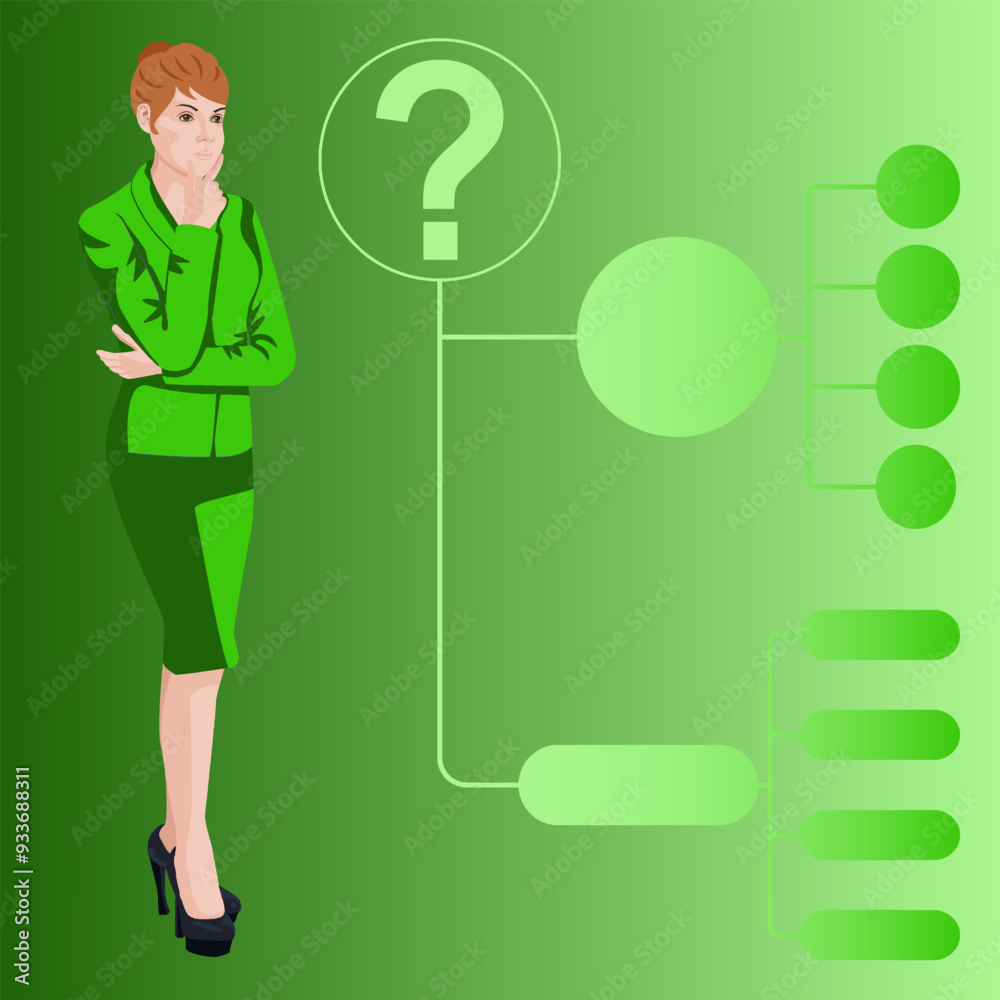 Woman uses a decision tree diagram to identify a problem or opportunity ...