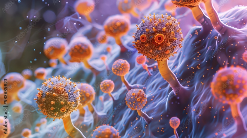 Detailed illustration of a fungal spore, showing the spore's structure ...