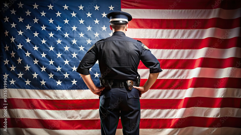 Police officer in crisp uniform stands proudly with hands behind back ...