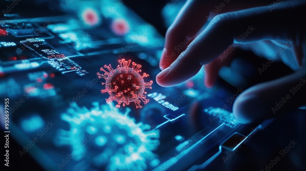 Hacking AI - Human hand inputting virus into high-tech terminal ...