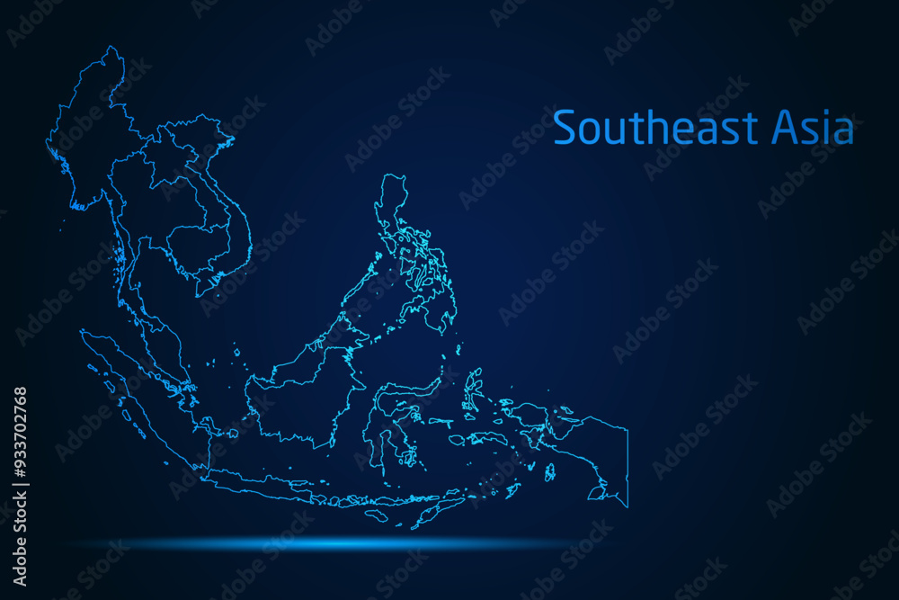 Abstract High Detailed Glow Blue Map on Dark Background of Map of ...