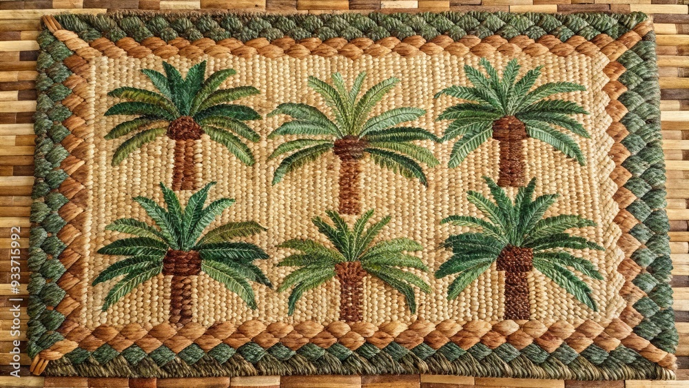 Rustic woven raffia palm tree fibers in earthy tones, arranged in a ...