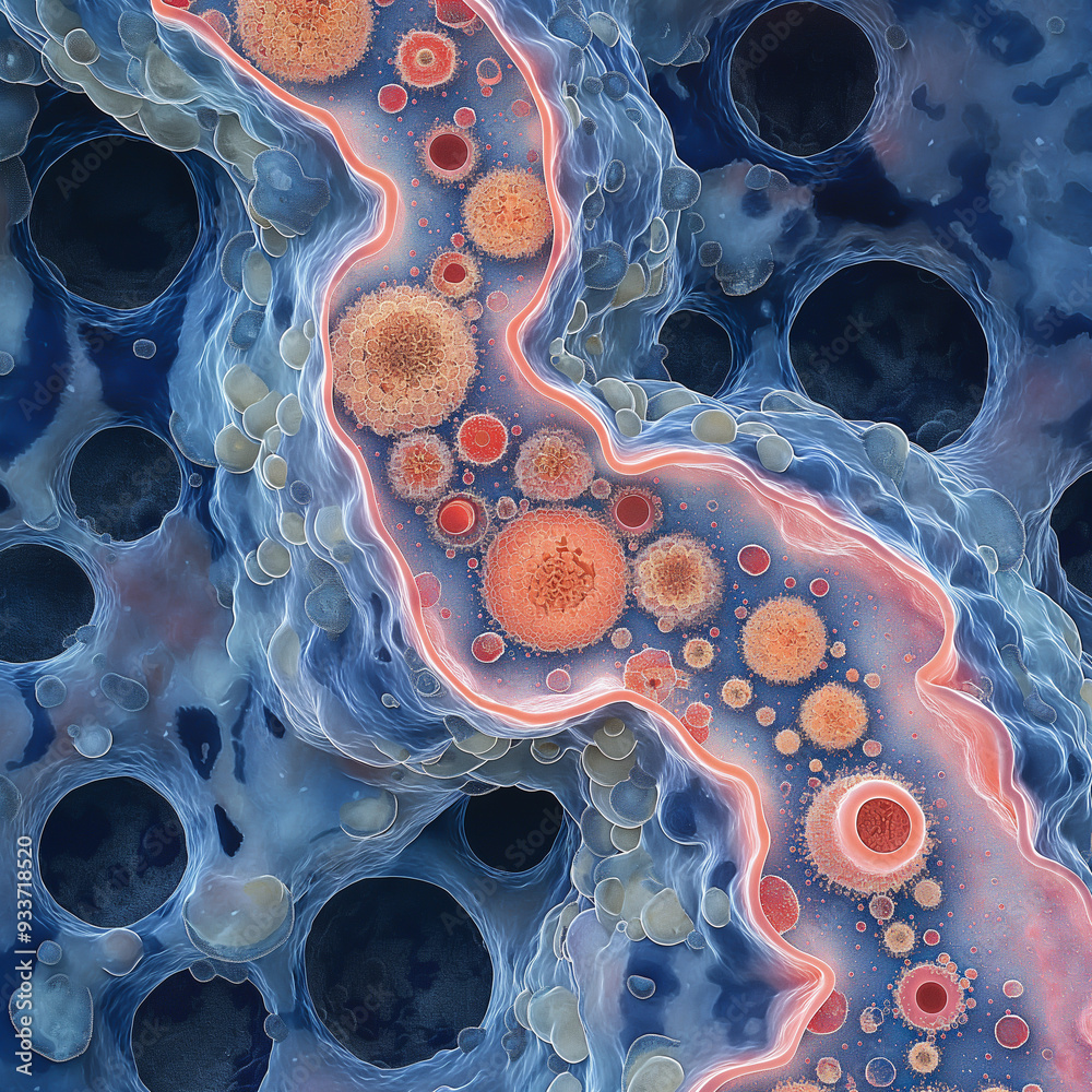 Microscopic image of a human cell, the complex structures that make up ... Microscopic image of a human cell, the complex structures that make up ...