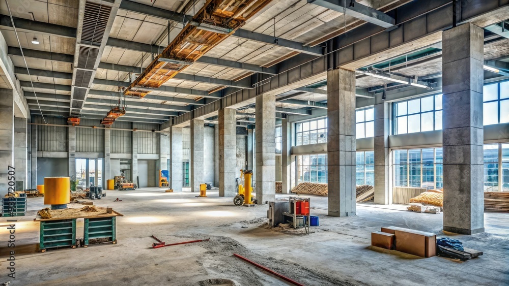 Semi-completed modern interior of a commercial building under ...