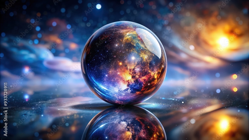 Reflective marble with cosmos inside a glass globe orb bowling ball ...