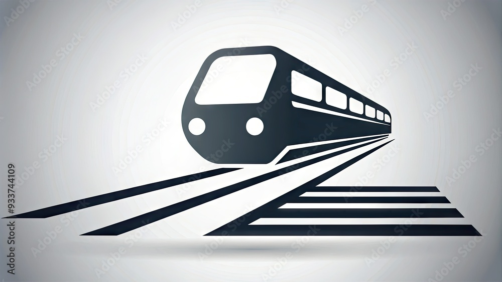 Simple illustration of a train icon in front of a diagonal line ...