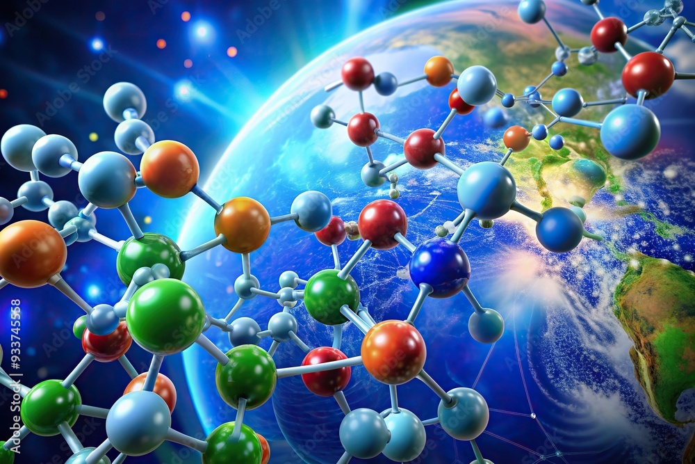 Molecules of life on Earth including DNA and amino acids, building ...