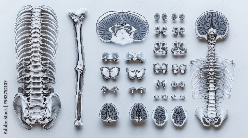 Top view of a complete set of MRI scans for the spine, laid out on a ...