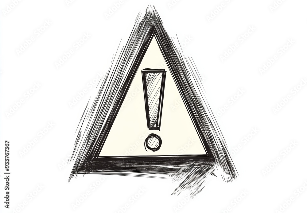One-Line Drawing of an Exclamation Mark Inside a Triangle, Simple ...