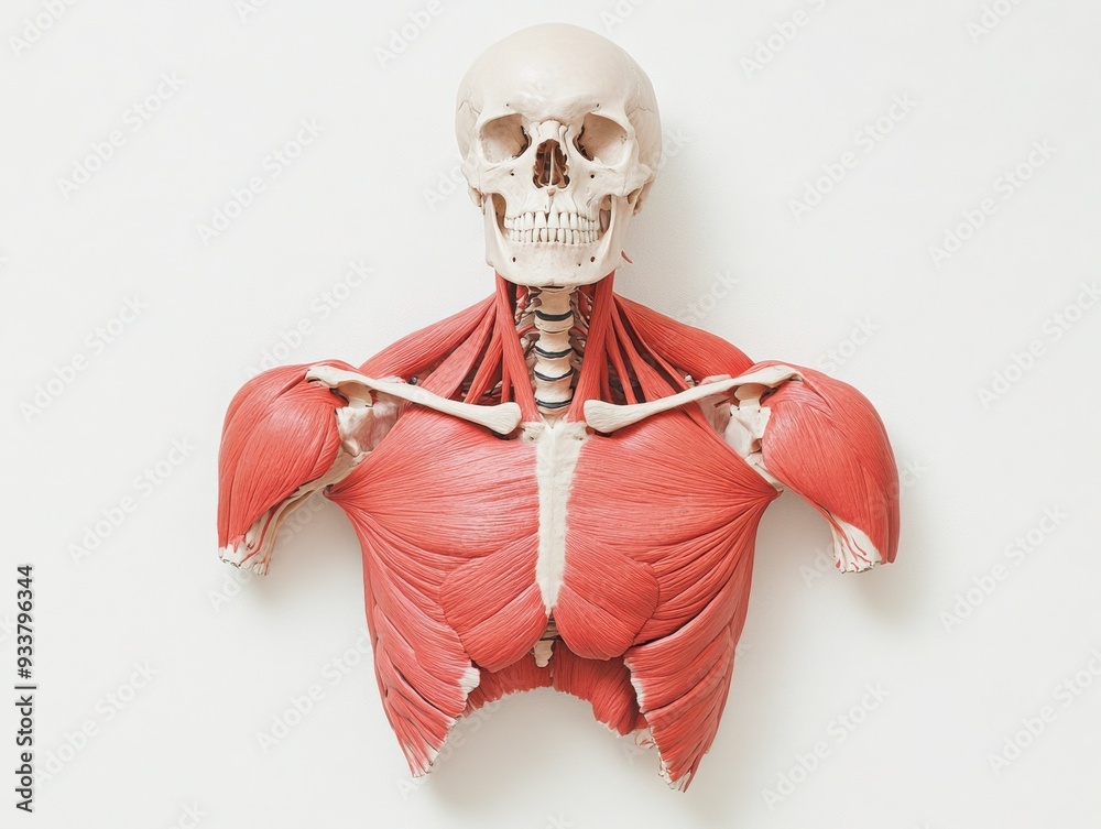 Cross-section view of the human torso displaying muscle groups and ...