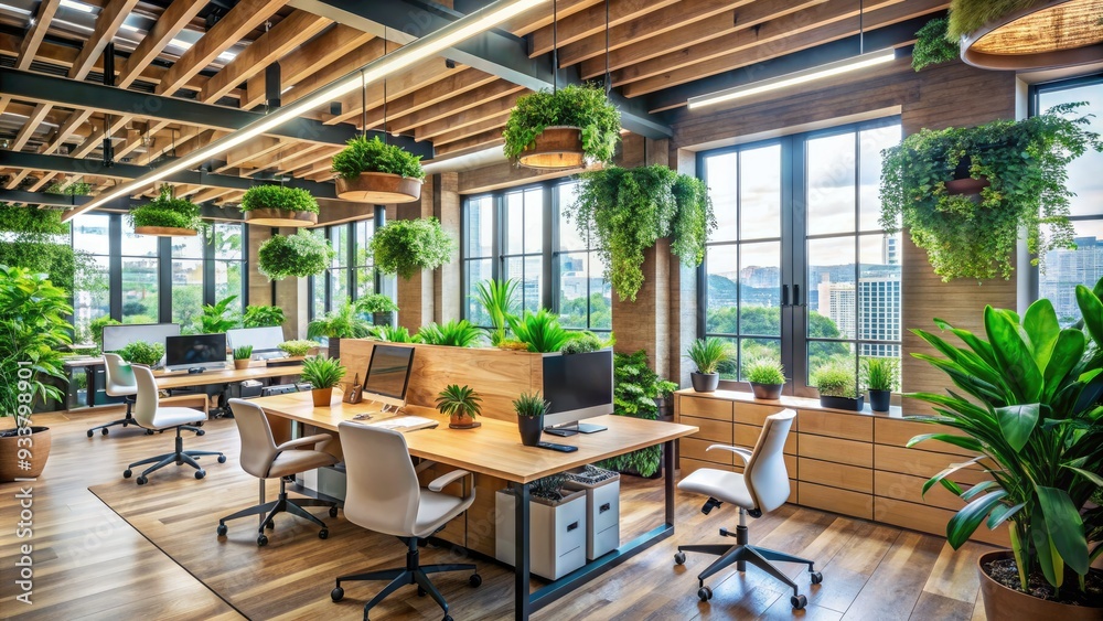 Sustainable business practices in action, eco-friendly office space ...