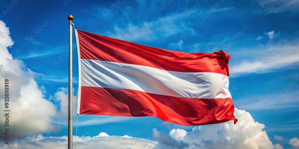 A detailed photo of the Austrian flag flying proudly in the wind ...