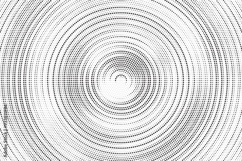 Radial halftone gradient background. Dotted concentric texture with ...