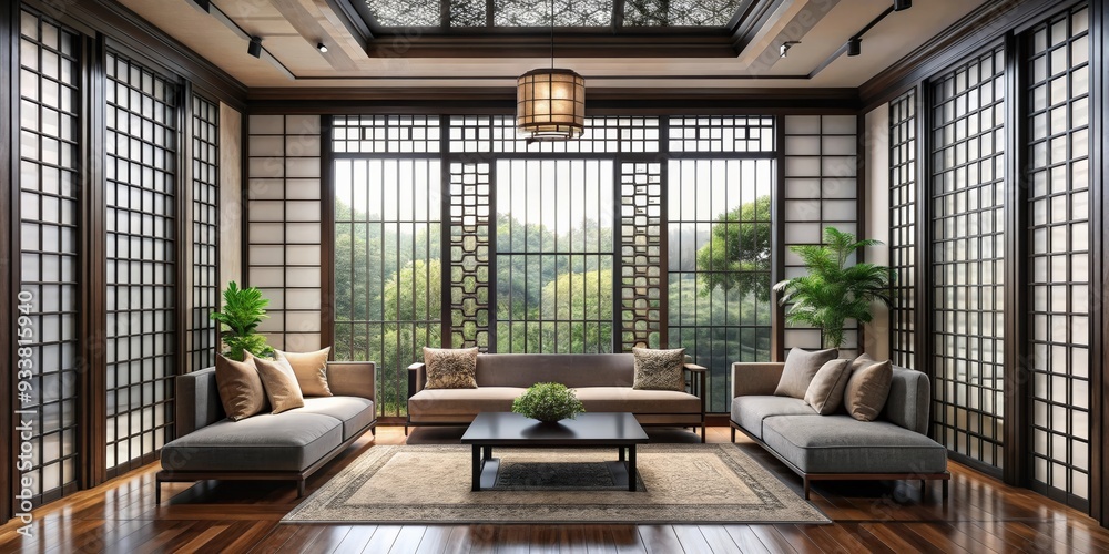 Iron windows adding a touch of elegance to an Asian interior living ...