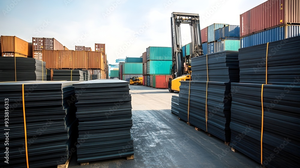 Stacks of Rubber Sheets Being Prepared for Export with Shipping ...