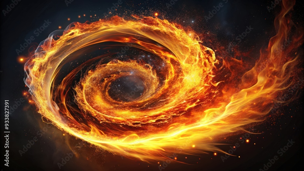 Fire whirlwind swirling in a dust background with abstract fire in ...