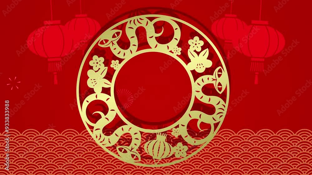 Chinese new year of the snake round frame template background ...