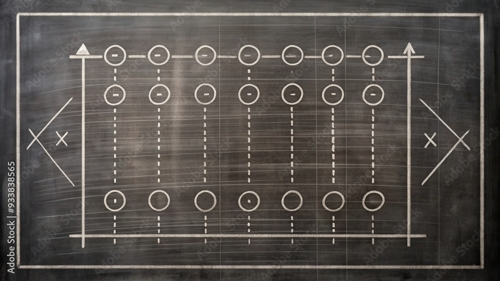 of a football playbook diagram drawn on a chalkboard , football ...