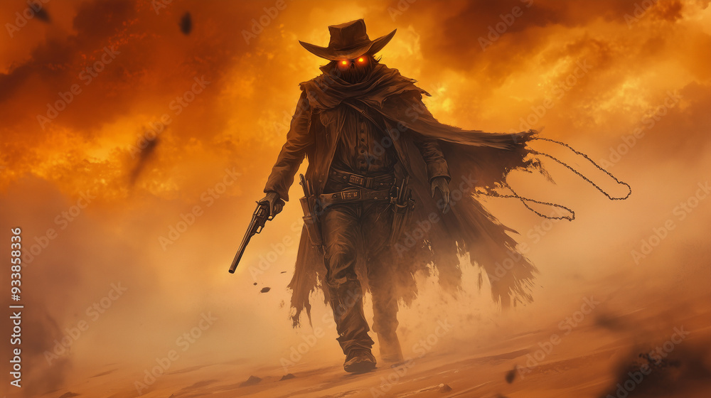 Haunted Drifter: A ghostly gunslinger wandering the desert with ...