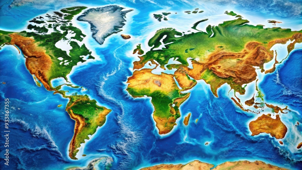 Vibrant digital map of the Pacific Ocean and surrounding lands ...