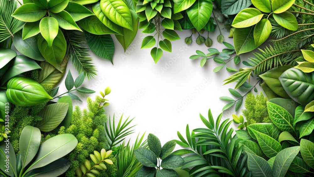 Vibrant green foliage with varying leaf shapes and sizes forms a lush ...