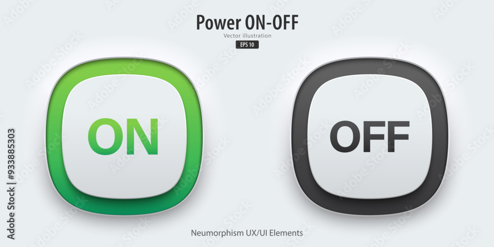 Power icon. A set of active and inactive buttons have neon lights with ...