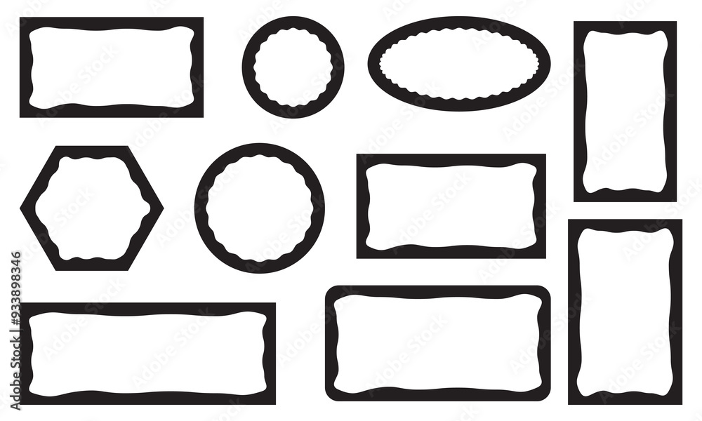 Black squiggle stories frames set. Zigzag wavy edges, retro scallop ...