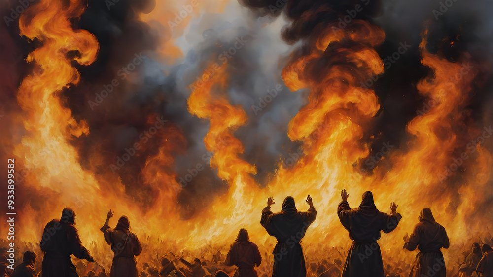 A painting of hell of suffering and eternal damnation. partially ...