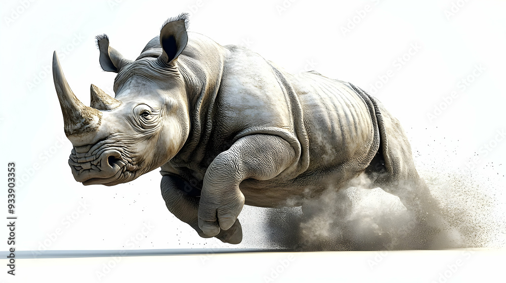 Powerful Rhino Charging Through Dust Cloud, White Rhino Running with ...