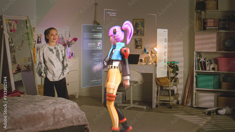 Teen girl talks to virtual reality hologram in metaverse AI chat, shows ...
