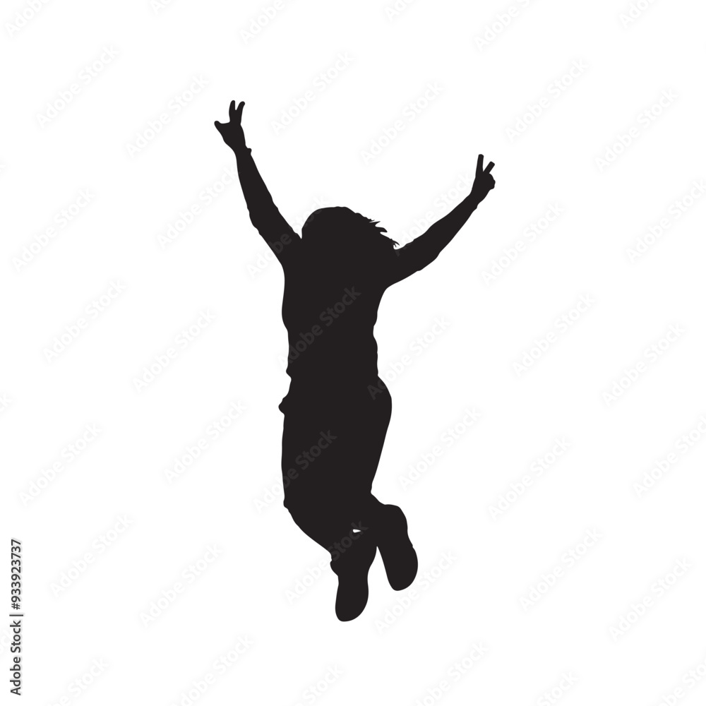 Silhouette of a joyful girl jumping vector, casual woman leaping in ...