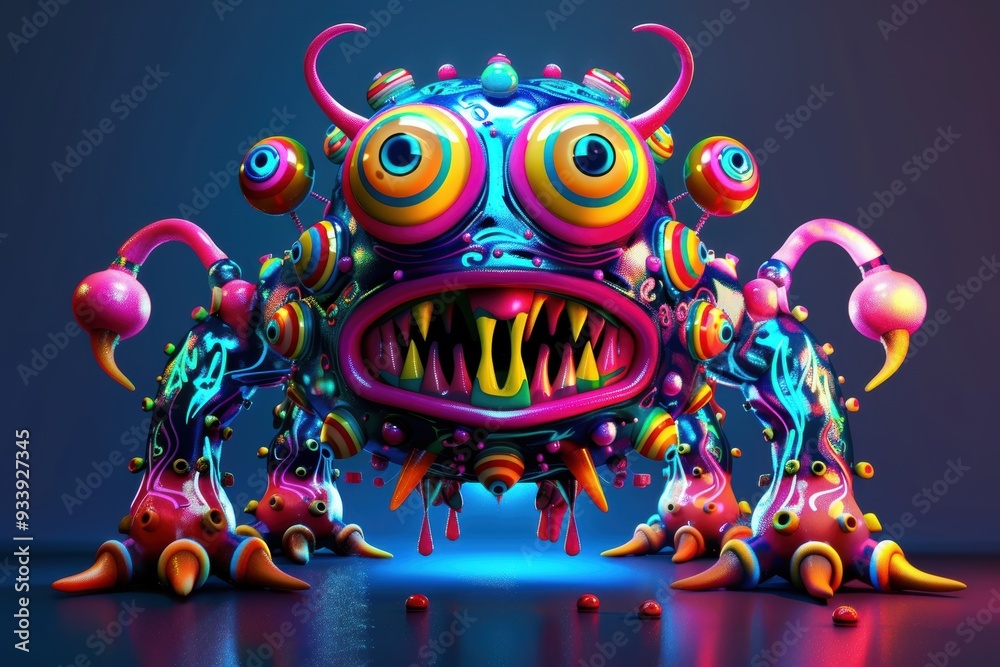Quirky 3D monster character with a hybrid design of organic and ...