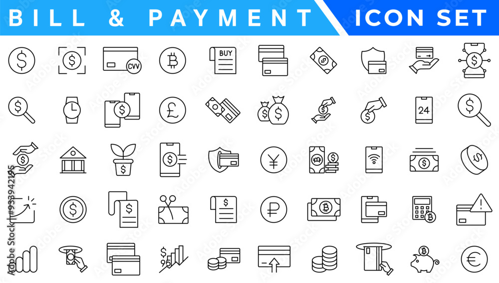 Payment. Linear icon set. Payment options. Payment vector icons ...