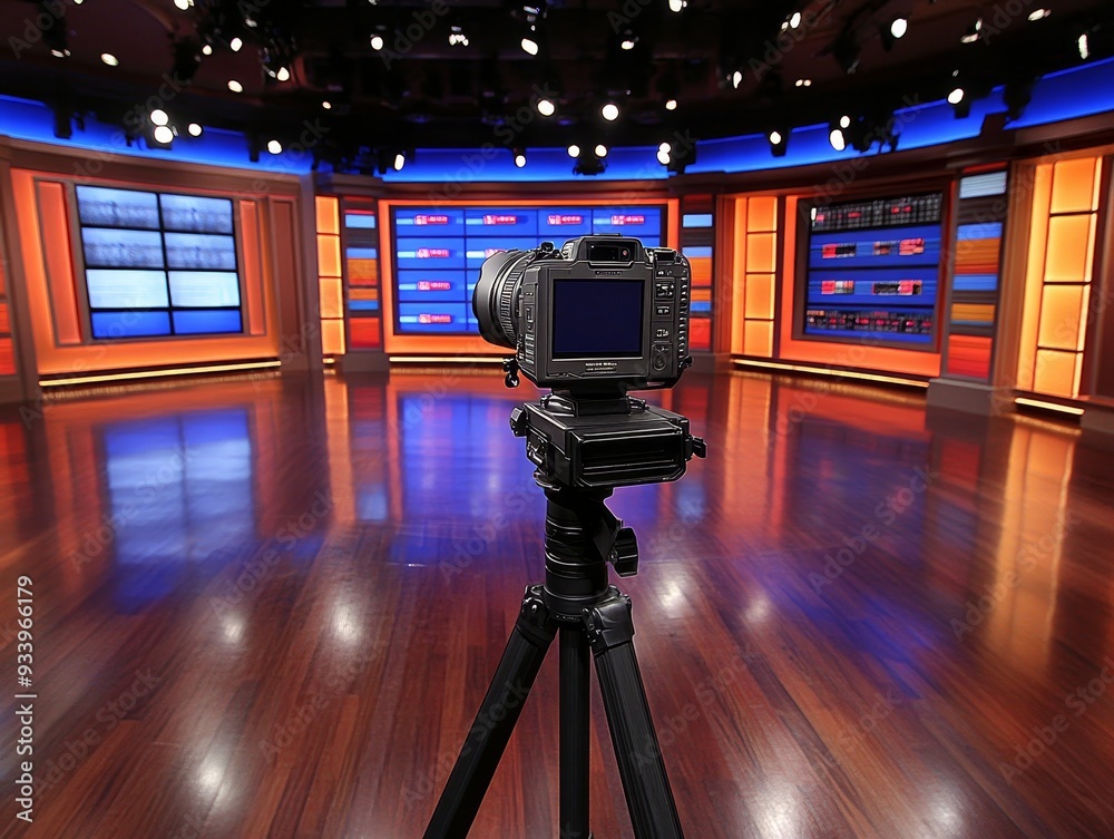 Behind the Scenes A Cameras View of a Colorful Television Studio A ...