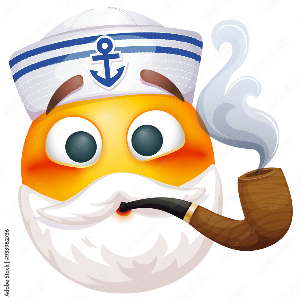 Sailor emoji with beard on white background. Marine emoticon with ...