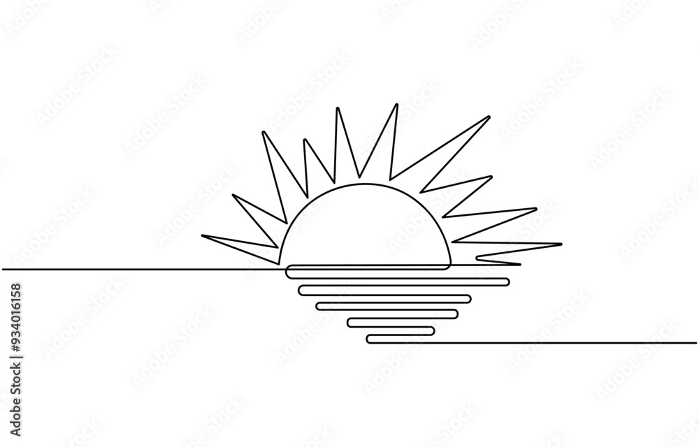 Continuous line sun summer art one sunshine outline icon single light ...