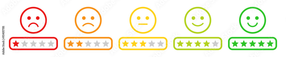 Rating emoji set with stars in stroke style for customer feedback and ...