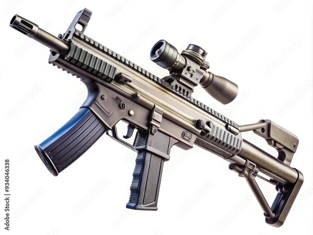 Highly detailed, modern tactical assault rifle with collapsible stock ...
