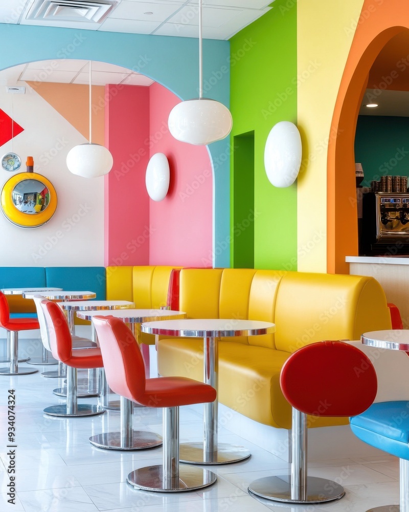 Rainbow Cafe Interior: A vibrant and playful cafe interior with a ...