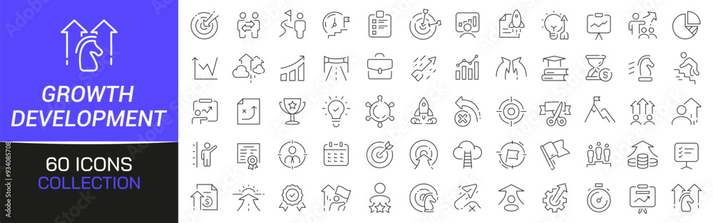 Growth and development line icons collection. Thin outline icons pack ...