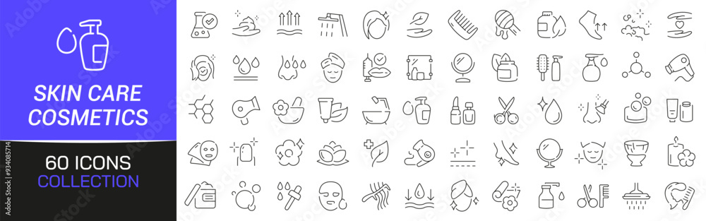 Skin care and cosmetics line icons collection. Thin outline icons pack ...
